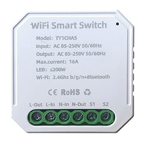 MHCOZY Mini 1 Gang WIFI Light Switch Breaker Module,Smart Life/Tuya App and Bluetooth Wireless Remote Control, Compatible with Alexa Echo and Google Home,1/2 Way 16A