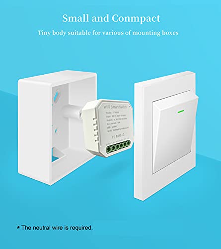 MHCOZY Mini 1 Gang WIFI Light Switch Breaker Module,Smart Life/Tuya App and Bluetooth Wireless Remote Control, Compatible with Alexa Echo and Google Home,1/2 Way 16A