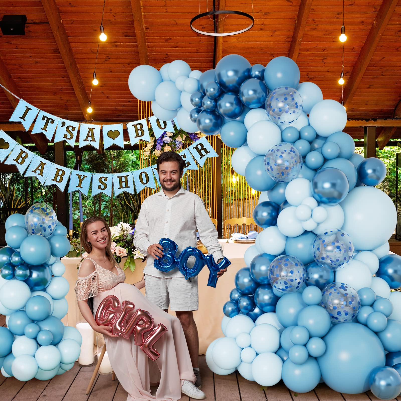 DBKL Blue Balloon Garland Arch Kit with Different Size Metallic Macaron Blue Confetti Balloons for Baby Shower Boys Birthday Wedding Graduation Ocean Themed Party Background Decorations