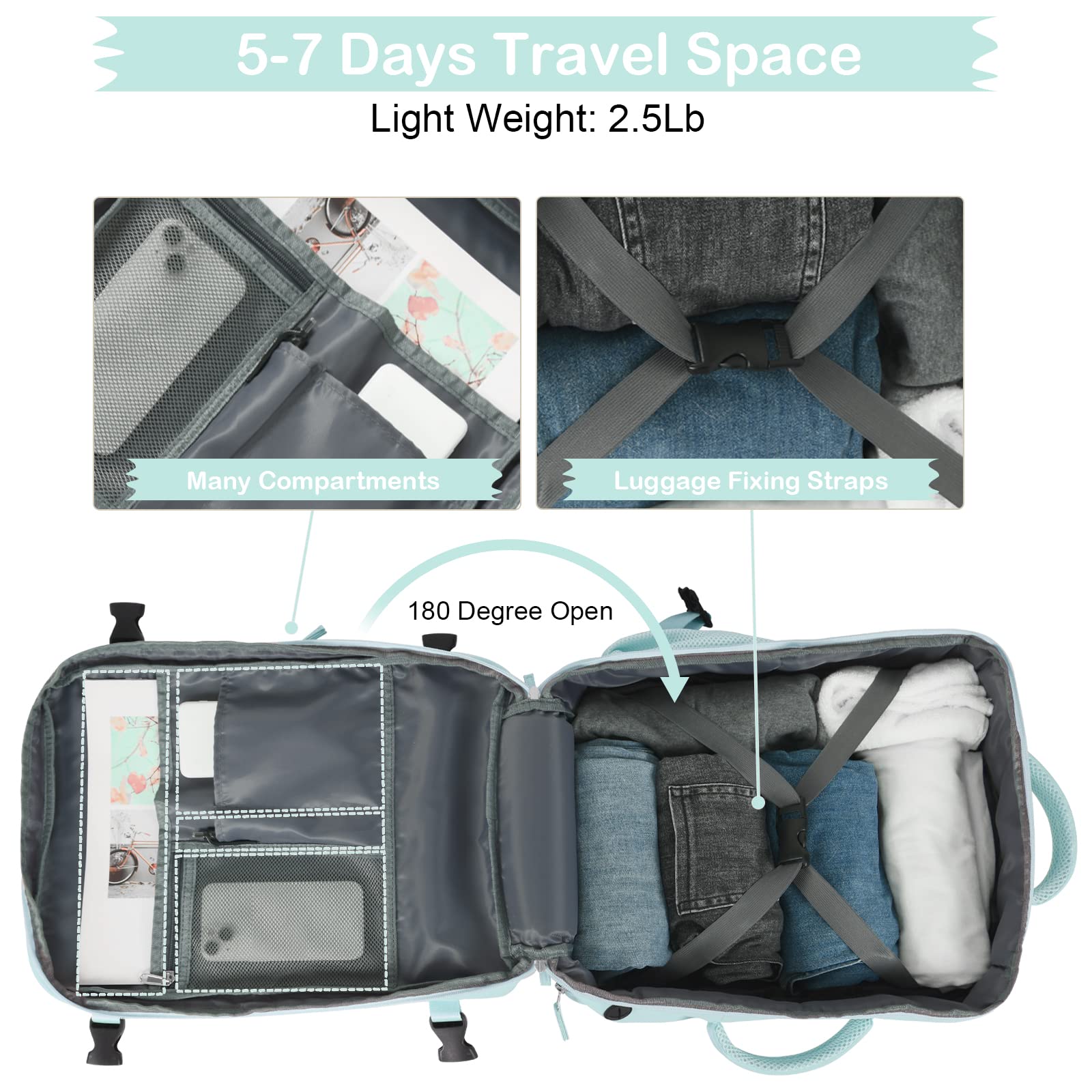 Hanples Travel Backpack for Women as Person Item Flight Approved, Large Carry On Backpack, 17.3 Inch Laptop Backpack, Waterproof Backpack, Hiking Backpack, Casual Bag (Mint Green)