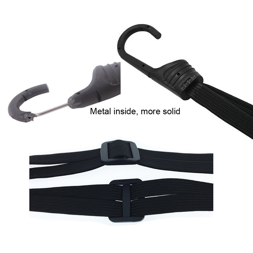 2 PCS Universal Motorcycle Helmet Luggage Rope 60cm Motorcycle Bungee Cord Bandage Retractable Elastic Strap with 2 Hooks, Black