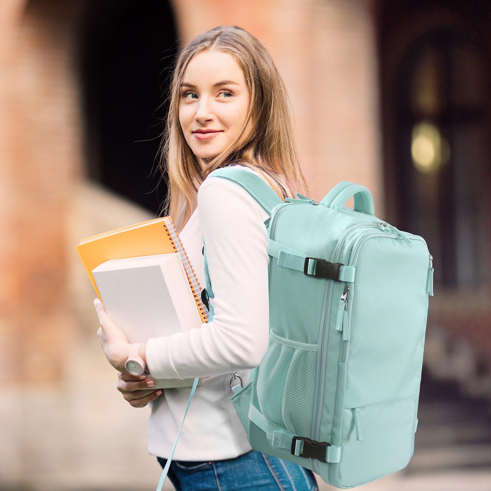 Hanples Travel Backpack for Women as Person Item Flight Approved, Large Carry On Backpack, 17.3 Inch Laptop Backpack, Waterproof Backpack, Hiking Backpack, Casual Bag (Mint Green)