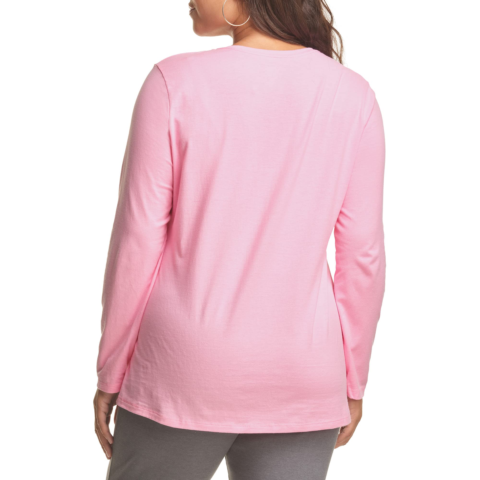 Just My Size Women's Plus Size Vneck Long Sleeve Tee, Pink Swish, 3X