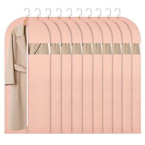 SNHTLS Hanging Garment Bags Suit Bags(Set of 10) Dust Cover Breathable Dress Bag for Closet Clothes Storage or Travel- Pink 24'' x 55''