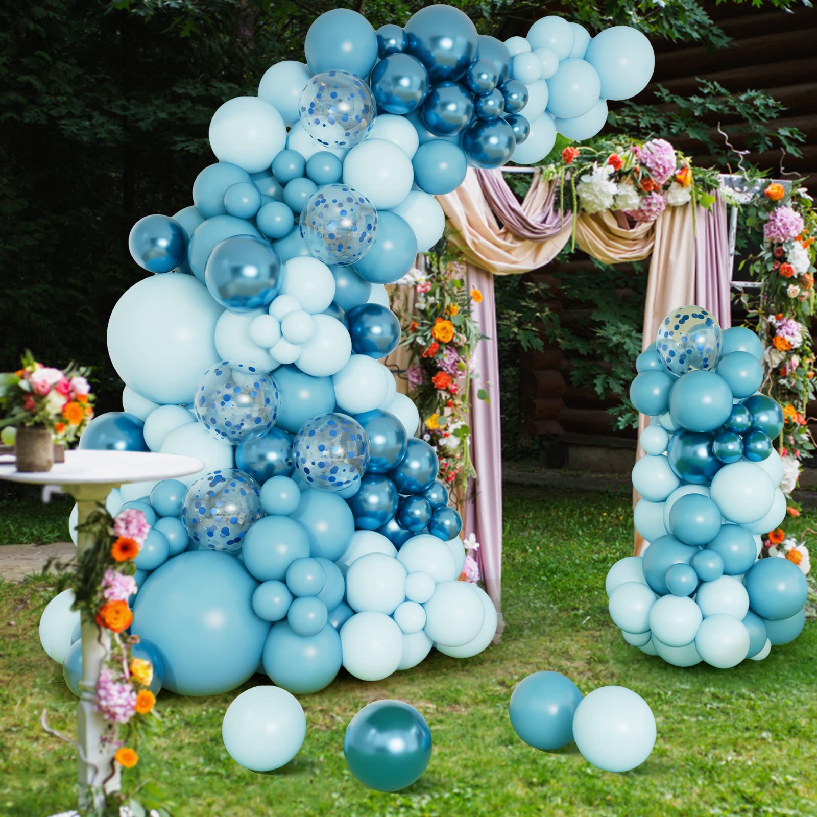 DBKL Blue Balloon Garland Arch Kit with Different Size Metallic Macaron Blue Confetti Balloons for Baby Shower Boys Birthday Wedding Graduation Ocean Themed Party Background Decorations