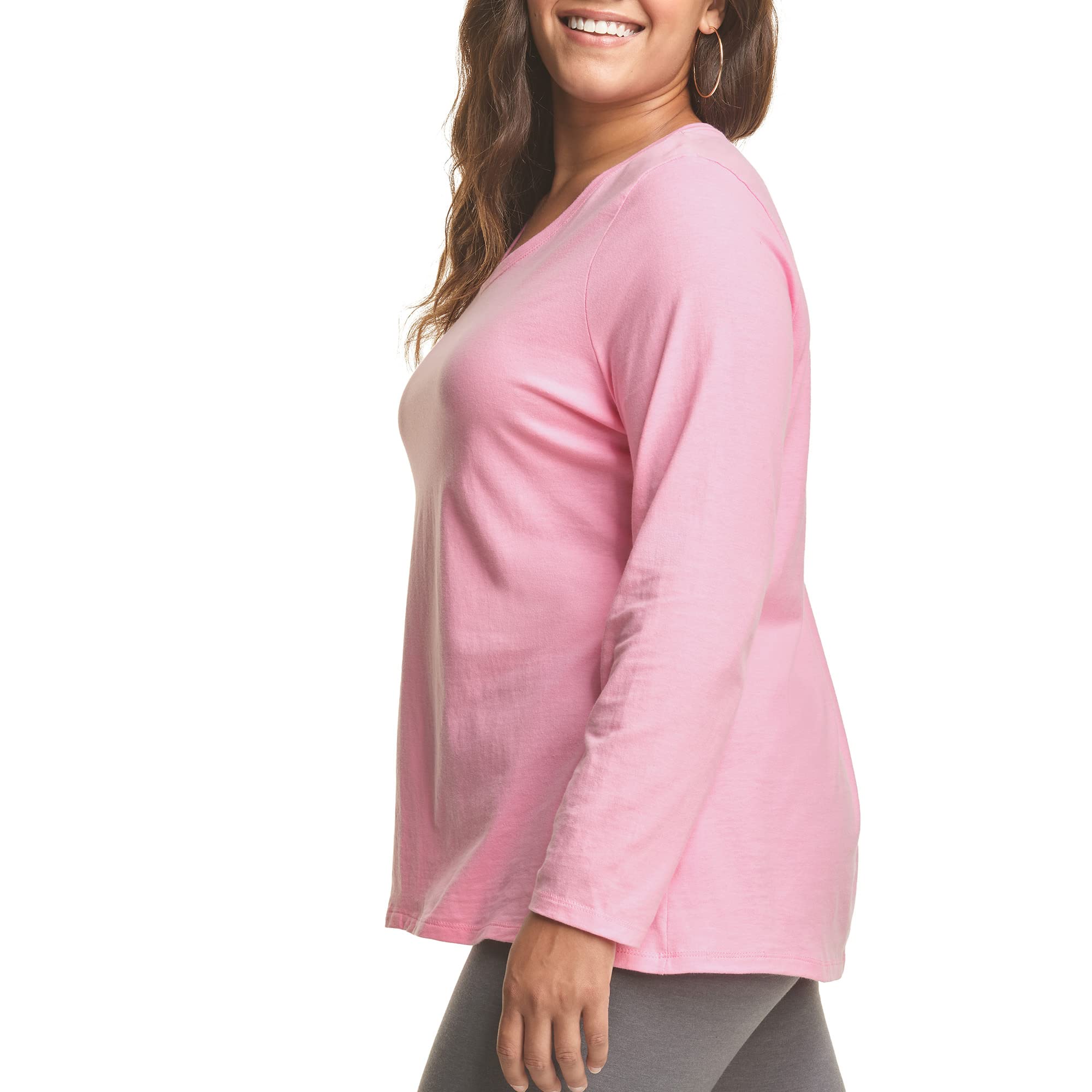 Just My Size Women's Plus Size Vneck Long Sleeve Tee, Pink Swish, 3X