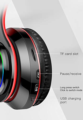 Amazing 7 LED Bluetooth Headphones with 8Hours Playtime, Wireless Headsets Over Ear, Hi-Fi Stereo, Multi-Colored Breathing Led, Built-in Mic, Snug Fit Earphones for Game Video DJ (White)