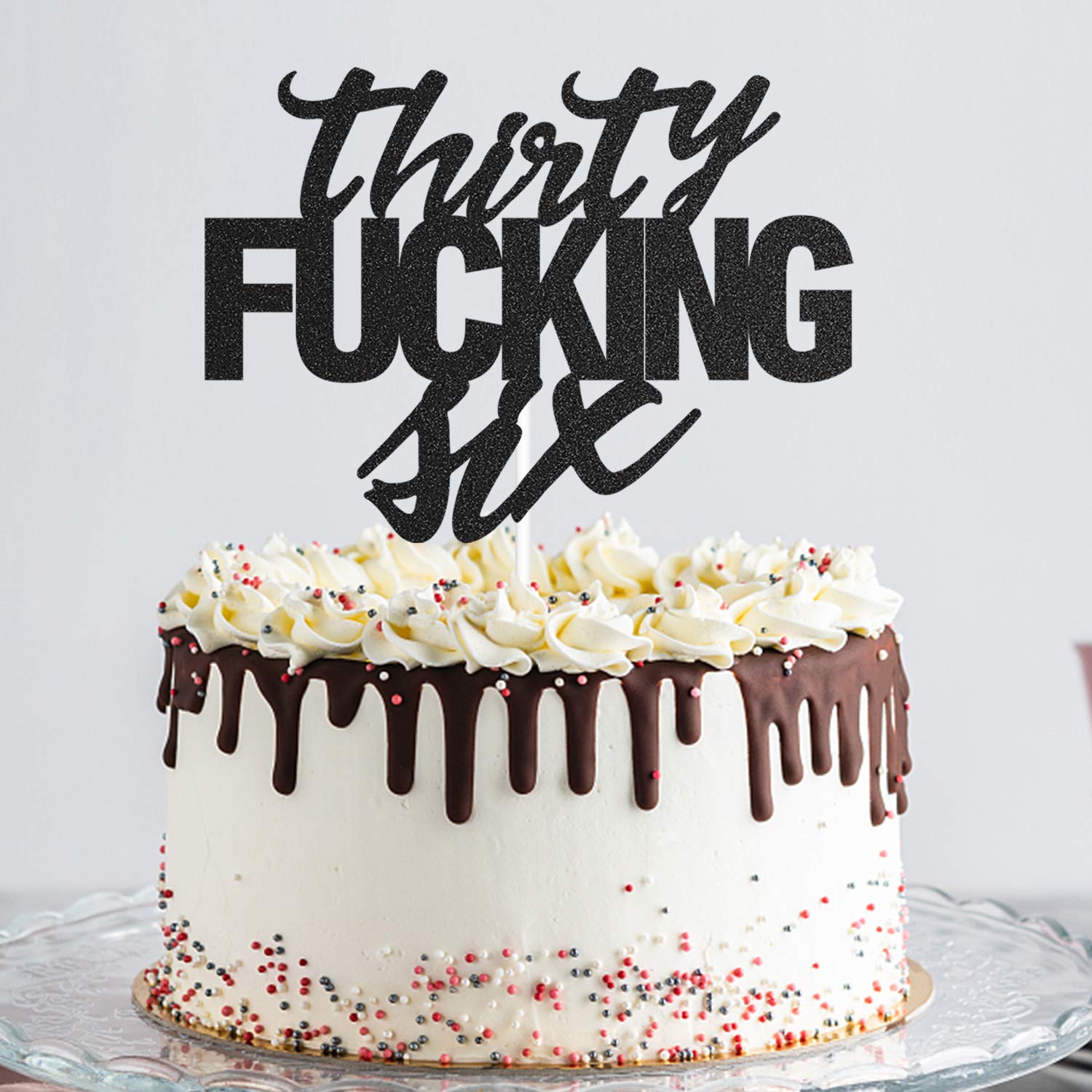 Thirty Six Black Glitter Cake Toppers 36 Years Old 36th Birthday Party Decorations Supplies