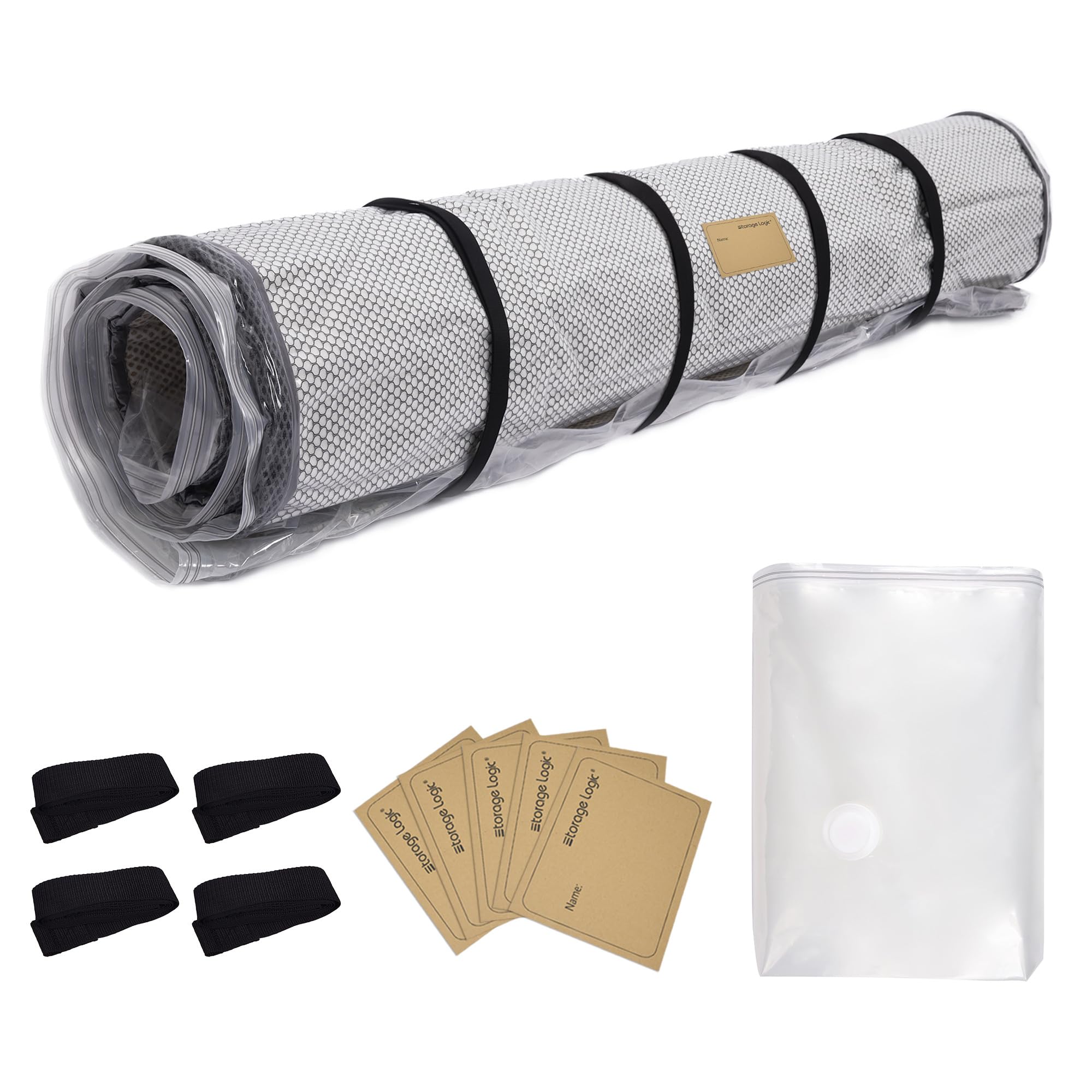 Foam Mattress Vacuum Bag (Queen/Full/Full XL) with Straps and 5 Name Tag Stickers, Moving, Sealable Bag for Mattresses, Double Zip and Leakproof Valve