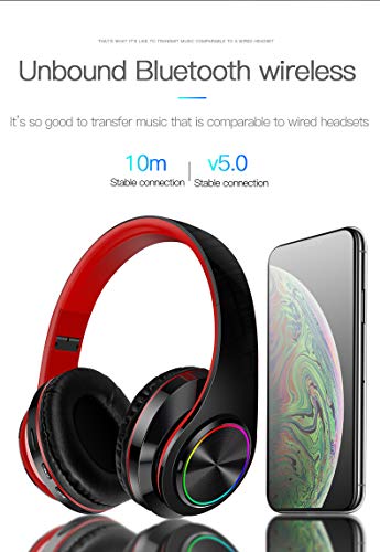 Amazing 7 LED Bluetooth Headphones with 8Hours Playtime, Wireless Headsets Over Ear, Hi-Fi Stereo, Multi-Colored Breathing Led, Built-in Mic, Snug Fit Earphones for Game Video DJ (White)