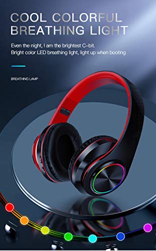 Amazing 7 LED Bluetooth Headphones with 8Hours Playtime, Wireless Headsets Over Ear, Hi-Fi Stereo, Multi-Colored Breathing Led, Built-in Mic, Snug Fit Earphones for Game Video DJ (White)