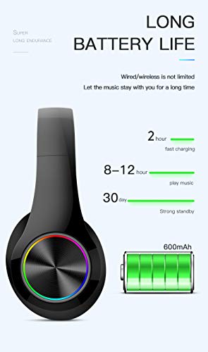 Amazing 7 LED Bluetooth Headphones with 8Hours Playtime, Wireless Headsets Over Ear, Hi-Fi Stereo, Multi-Colored Breathing Led, Built-in Mic, Snug Fit Earphones for Game Video DJ (White)