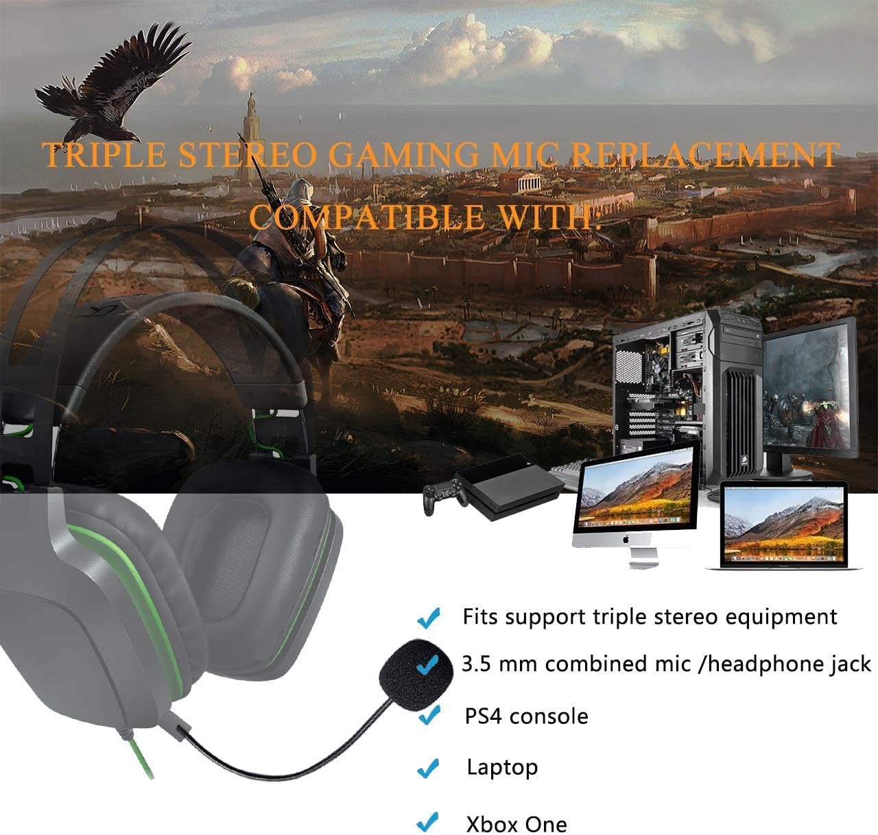 AMYYMA Turtle Beach Replacement Mic 3.5mm Detachable Microphone Boom for Ear Force Turtle Beach Xbox One Stealth 400 420x 450 500p 520 Recon 50x 50p 50 60p 150