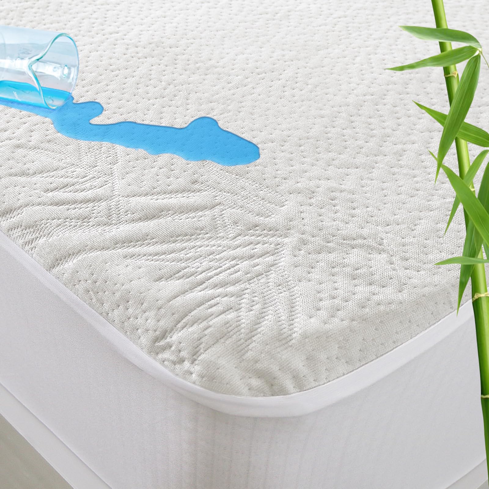 Twin Extra Long (XL) Mattress Protector Waterproof Cooling 3D Air Fitted up - 14" Deluxe Noiseless & Breathable Mattress Topper Pad Cover Twin XL Bed Sheets, Viscose Made from Bamboo
