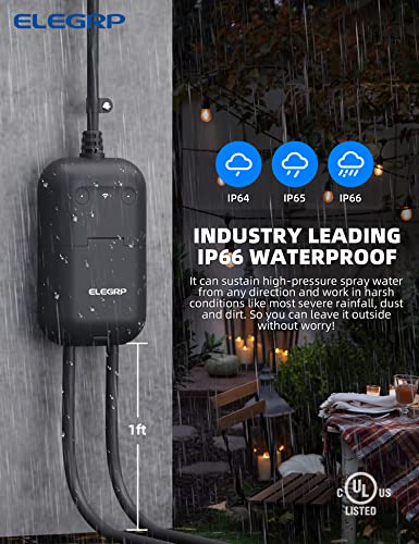 ELEGRP PQR20 Smart Outdoor Plug, Waterproof IP66 Wi-Fi Outlet with 2 Individually Sockets, Works with Alexa & Google Home, Voice & Remote Control, No Hub Required, 1875W/15A, UL FCC Certified, 1 Pack