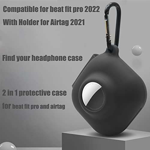 [2 Pack] 2 in 1 Case for Beats Fit Pro in-Ear Bluetooth Earbuds with Airtag Holder, Premium Soft Skin Cover Shock-Absorbing,Anti-Scratch Protective Case with Keychain
