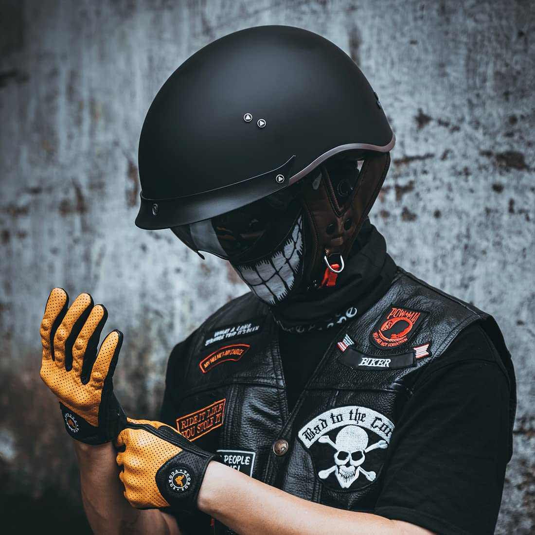 Motorcycle Half Face Helmet Sun Visor Quick Release Buckle DOT Approved Men Women Helmets for Cruiser Chopper Moped Scooter ATV (Matte Black, L)