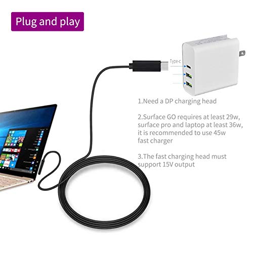 USECL Surface Connect to 65W USB-C Charging Cable Compatible with Microsoft Surface Go. Pro 7/6/ 5/4/ 3, Surface Book1/2,Surface Laptop1/2, Male USB-C Connector Black Cord 1.8Mtr(5.9FT). (Male)