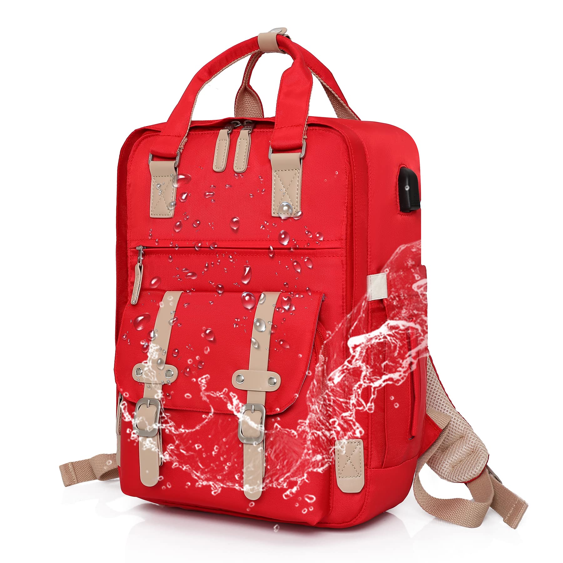 koculemi Laptop Backpack For Women, Travel Backpack Purse For 15.6 Inch Laptop with USB Charging Port, Water Resistant School Backpack Casual Hiking Daypack for Office/Teacher/Work (Red)