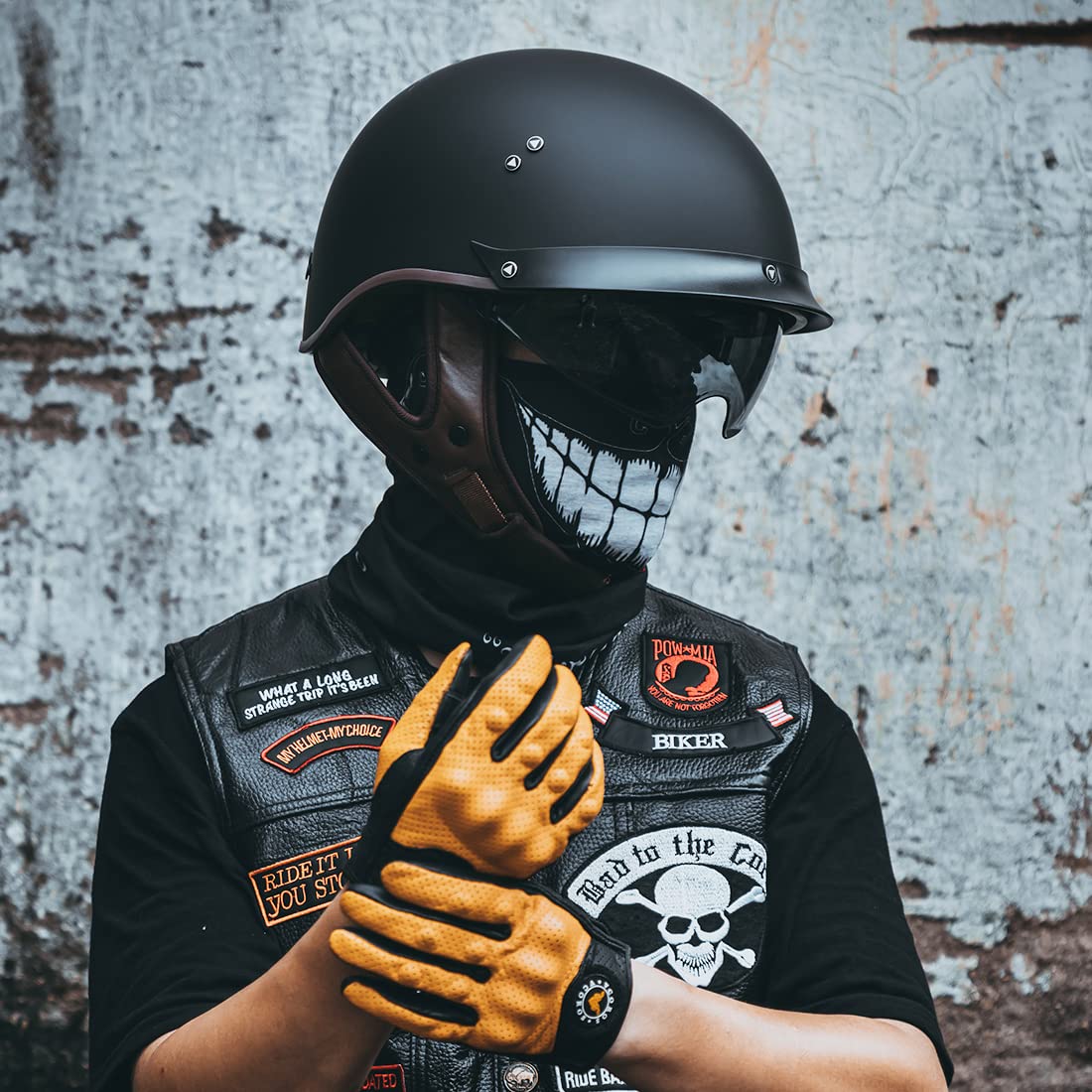 Motorcycle Half Face Helmet Sun Visor Quick Release Buckle DOT Approved Men Women Helmets for Cruiser Chopper Moped Scooter ATV (Matte Black, L)