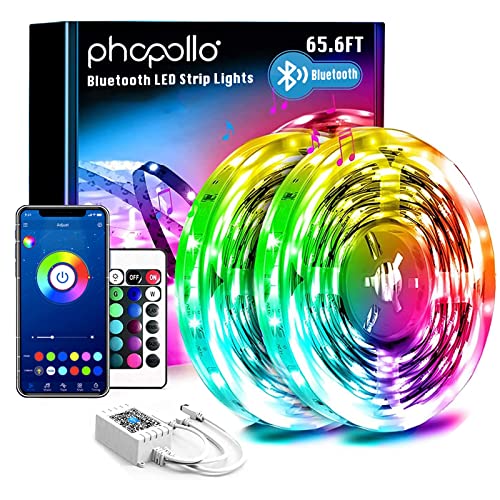 phopollo Led Strip Light, 65.6ft led Light Strips with Remote & App,Music Sync Mode with Mic, Smart Flexible12v Led Lights for Bedroom Ceiling, Party,Stairs((2 Rolls of 32.8ft)