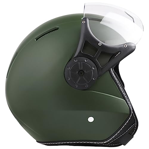 Harssidanzar Motorcycle Helmet Single Visor Open Face Motorbike Scooter Moped Helmet Cruiser ,DOT Approved,for Men and Women CU604US, 3 Army Green,Size Large