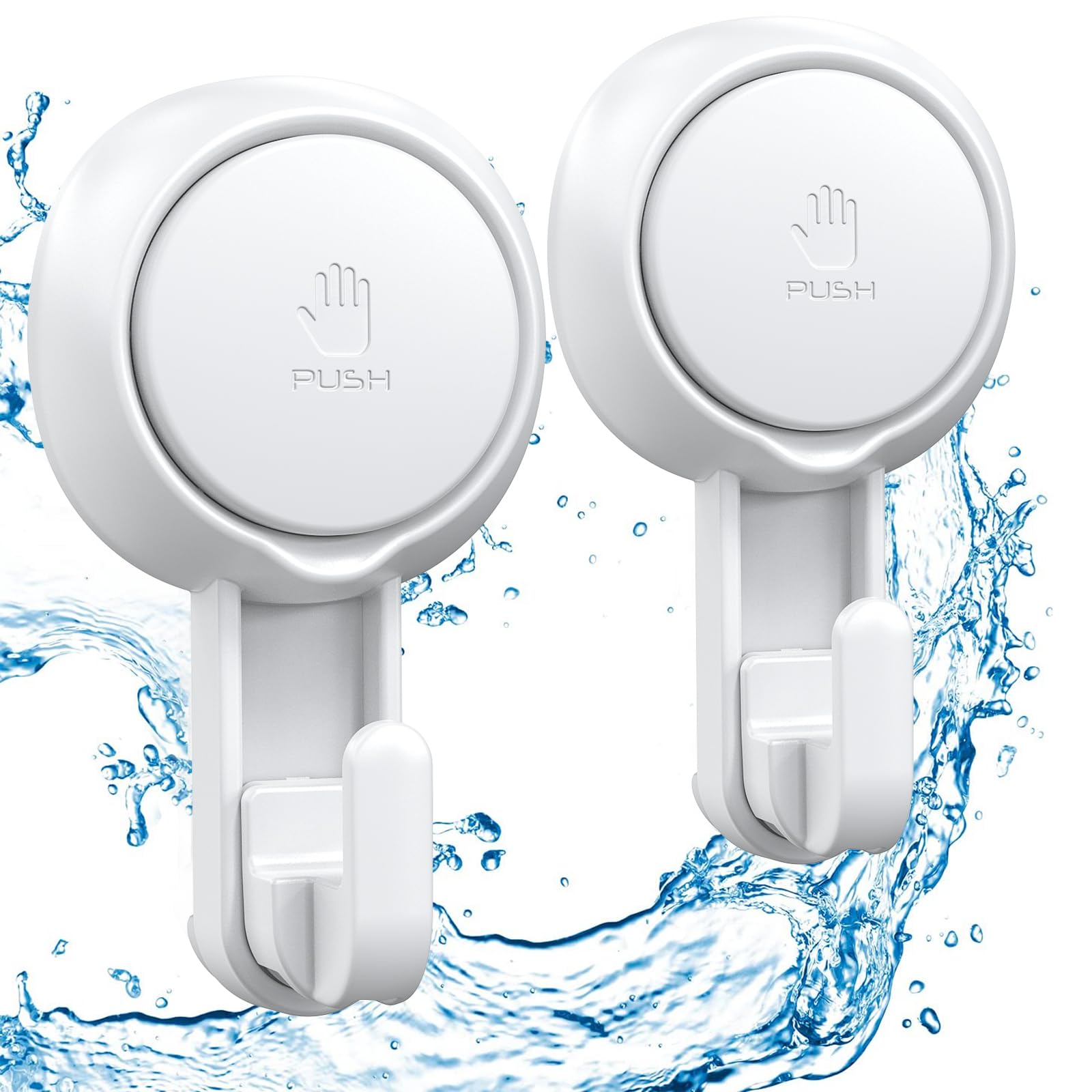 LUXEAR Suction Hooks Powerful Vacuum Suction Cup Hooks- Heavy Duty Shower Hooks Waterproof Suction Hanger for Bathroom Kitchen Towel, Robe, Loofah Removable and Reusable Hooks for Bags Coat (2 Pack)