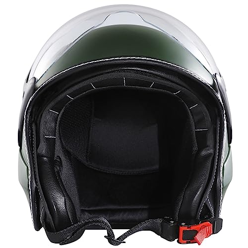 Harssidanzar Motorcycle Helmet Single Visor Open Face Motorbike Scooter Moped Helmet Cruiser ,DOT Approved,for Men and Women CU604US, 3 Army Green,Size Large