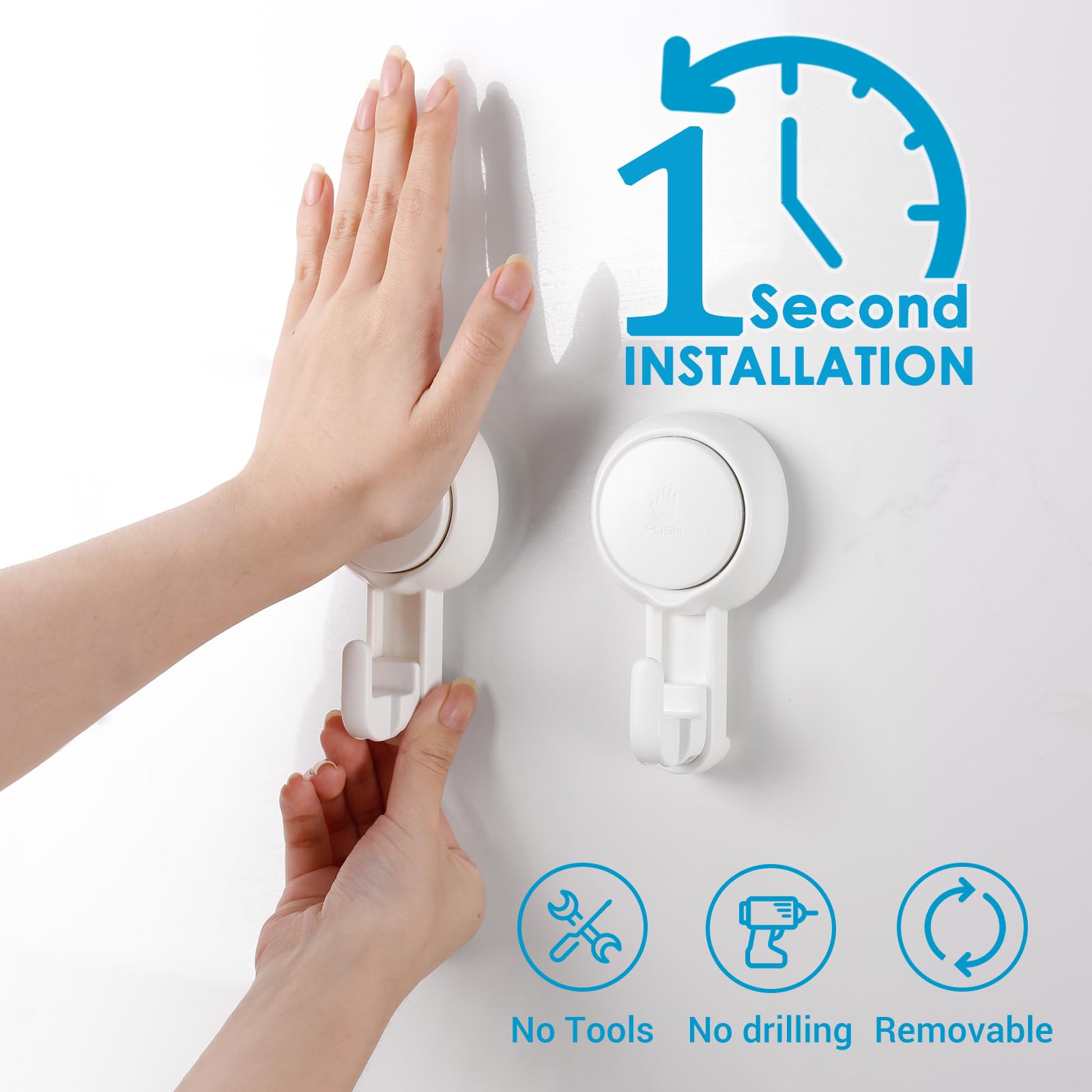 LUXEAR Suction Hooks Powerful Vacuum Suction Cup Hooks- Heavy Duty Shower Hooks Waterproof Suction Hanger for Bathroom Kitchen Towel, Robe, Loofah Removable and Reusable Hooks for Bags Coat (2 Pack)