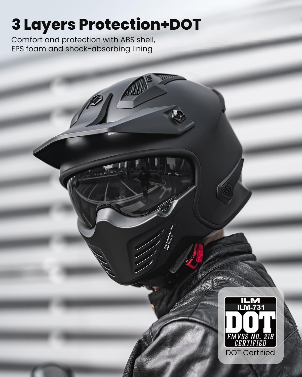 ILM Open Face Motorcycle 3/4 Half Helmet for Dirt Bike Moped ATV UTV Motocross Cruiser Scooter DOT Model 726X (Matte Black,M)