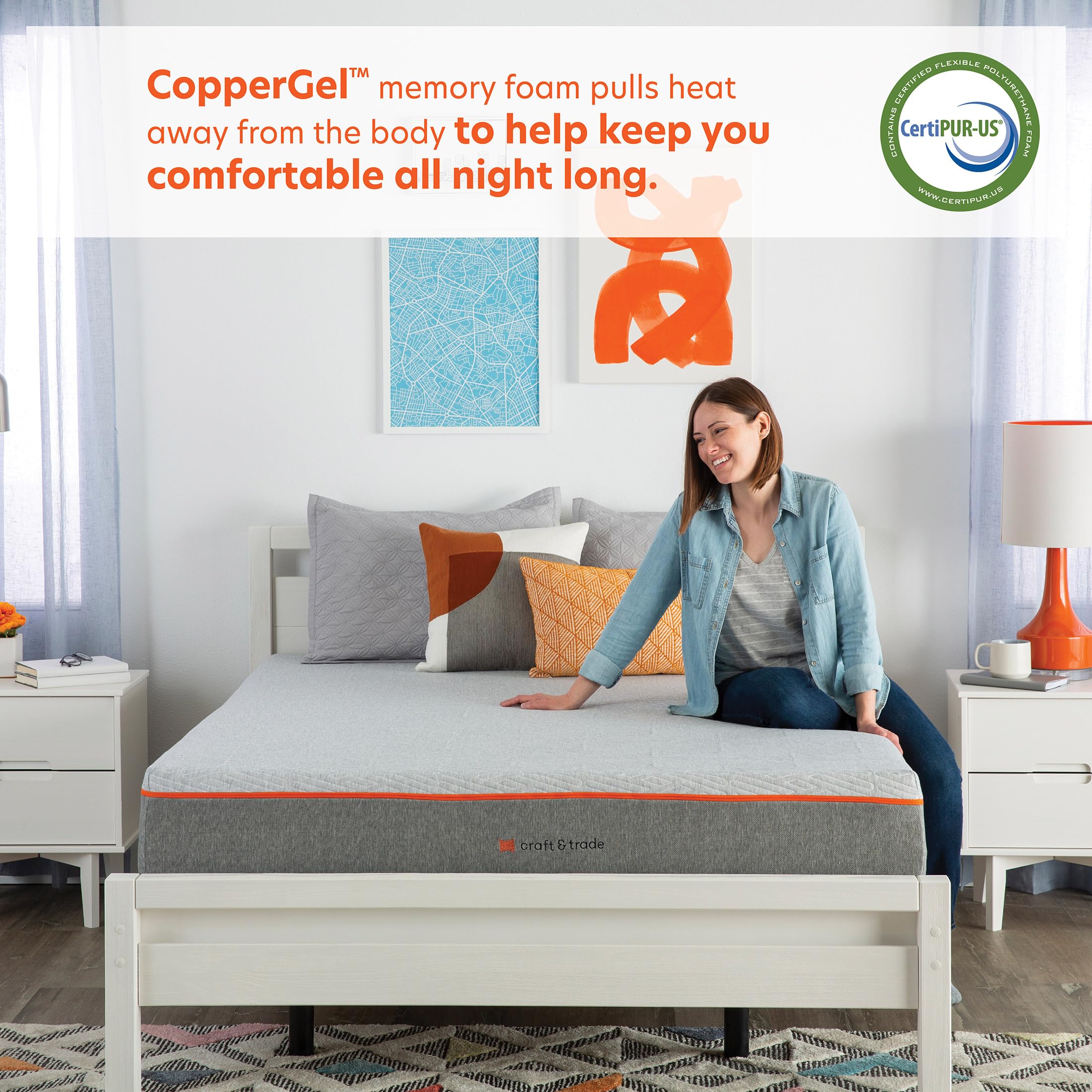 Craft & Trade 8-Inch Risewell Memory Foam Mattress, Bed-in-a-Box, CopperGel Cooling, CertiPUR-US Certified, Twin XL, 100 Night Trial