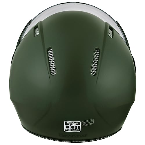 Harssidanzar Motorcycle Helmet Single Visor Open Face Motorbike Scooter Moped Helmet Cruiser ,DOT Approved,for Men and Women CU604US, 3 Army Green,Size Large