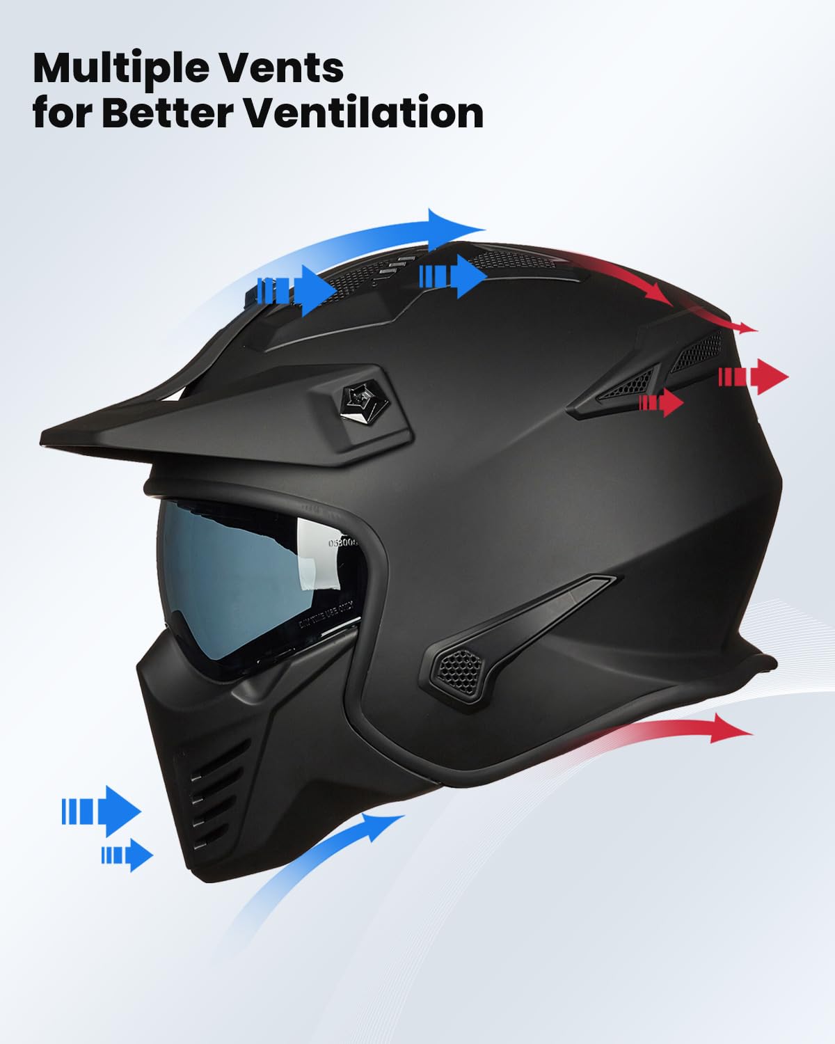 ILM Open Face Motorcycle 3/4 Half Helmet for Dirt Bike Moped ATV UTV Motocross Cruiser Scooter DOT Model 726X (Matte Black,M)