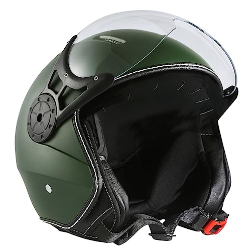 Harssidanzar Motorcycle Helmet Single Visor Open Face Motorbike Scooter Moped Helmet Cruiser ,DOT Approved,for Men and Women CU604US, 3 Army Green,Size Large
