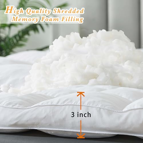 WhatsBedding 3 Inch Memory Foam Mattress Topper Twin Size, Premium Fluffy & Soft Shredded Memory Foam Filled Pillow Top, 4 Anchor Elastic Bands, Anti-Slip Bottom, 39x75in