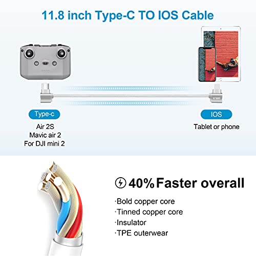 STARTRC 11.8 inch Mavic Mini 3 Pro Cable, USB C OTG Nylon Cable for DJI Air 2S/Mini 2/Mini 3 Pro/Mavic Air 2 Drone Accessories,Tablet Smartphone Braided RC Data Cord Cable
