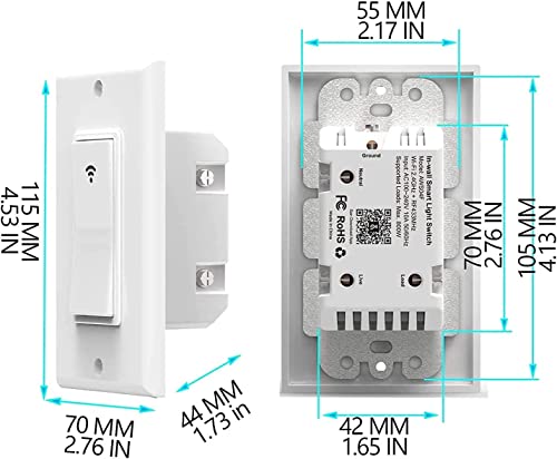 Smart Light Switch WiFi Wall Switches Work with Alexa/Google Home Voice Control, Smart Life App, No Hub Required, Single Pole 1 Way, Standard Plate, Neutral Wire Needed