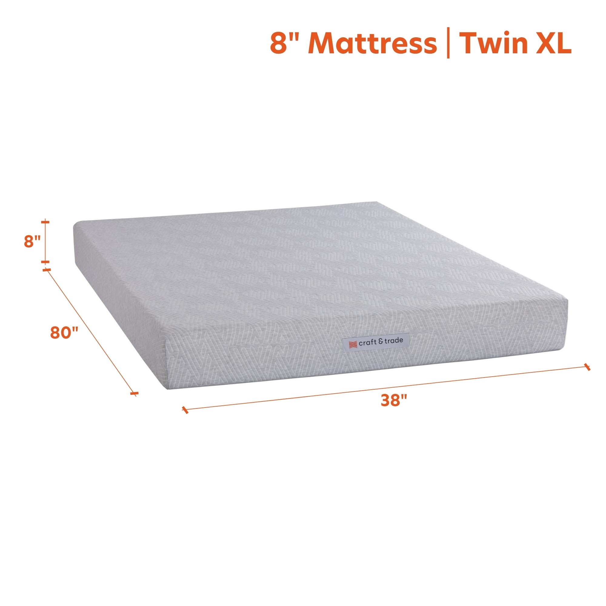 Craft & Trade 8-Inch Risewell Memory Foam Mattress, Bed-in-a-Box, CopperGel Cooling, CertiPUR-US Certified, Twin XL, 100 Night Trial