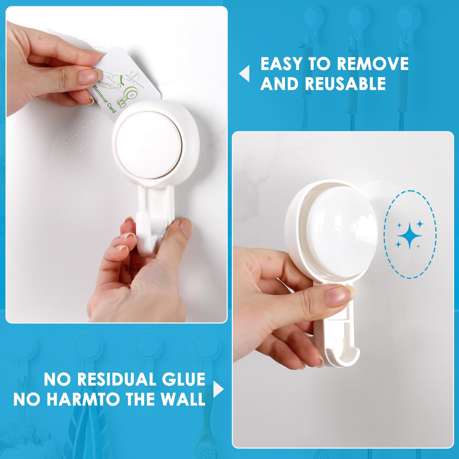 LUXEAR Suction Hooks Powerful Vacuum Suction Cup Hooks- Heavy Duty Shower Hooks Waterproof Suction Hanger for Bathroom Kitchen Towel, Robe, Loofah Removable and Reusable Hooks for Bags Coat (2 Pack)