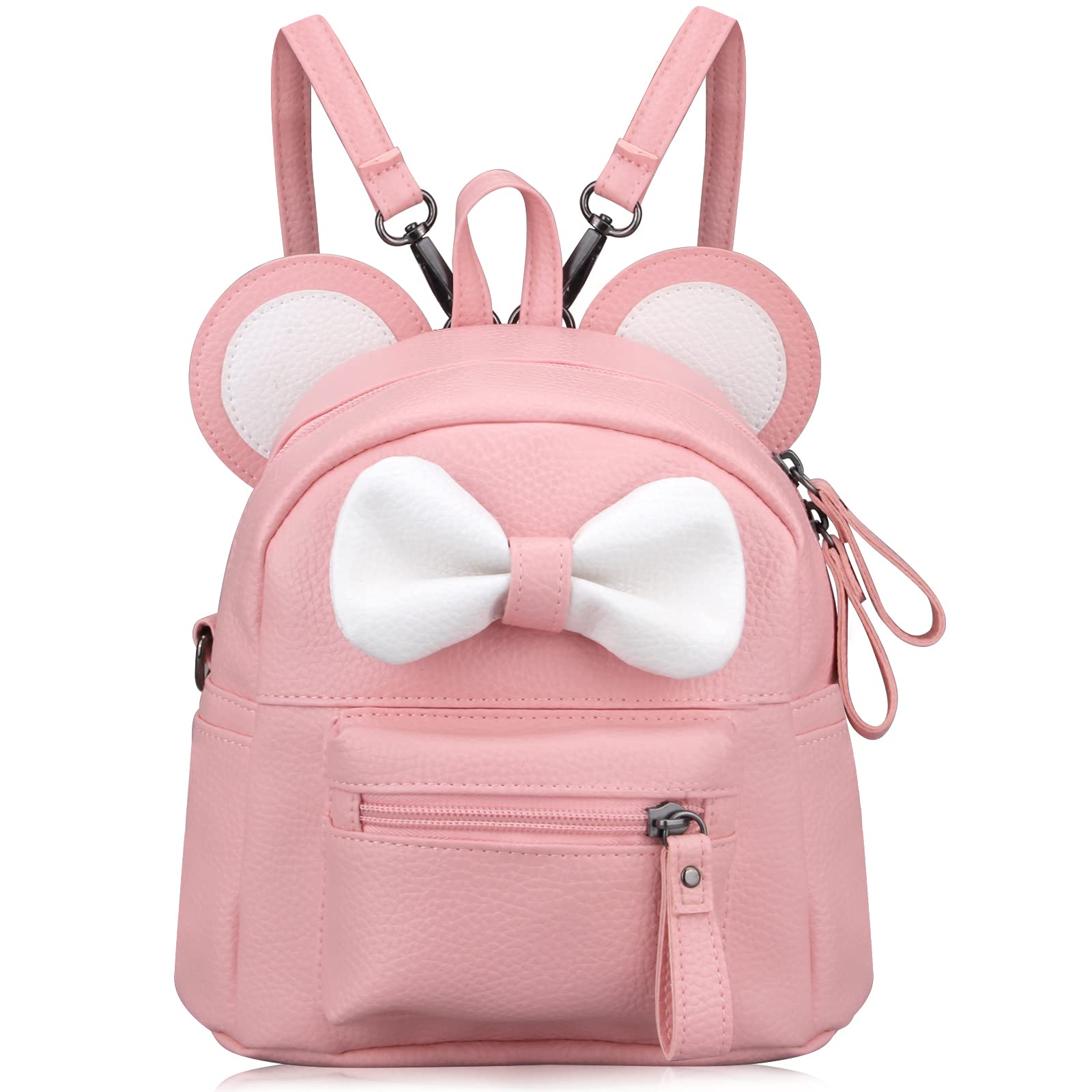 Dksyee Pink Small Cute Backpacks for Girls Bowknot Leather Cartoon Mouse Ears Mini Travel Backpack Convertible Shoulder Daypack…