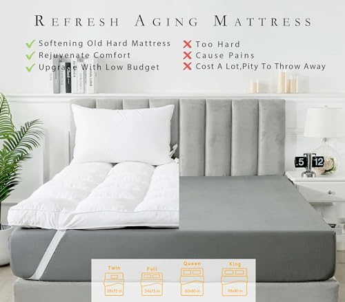 WhatsBedding 3 Inch Memory Foam Mattress Topper Twin Size, Premium Fluffy & Soft Shredded Memory Foam Filled Pillow Top, 4 Anchor Elastic Bands, Anti-Slip Bottom, 39x75in