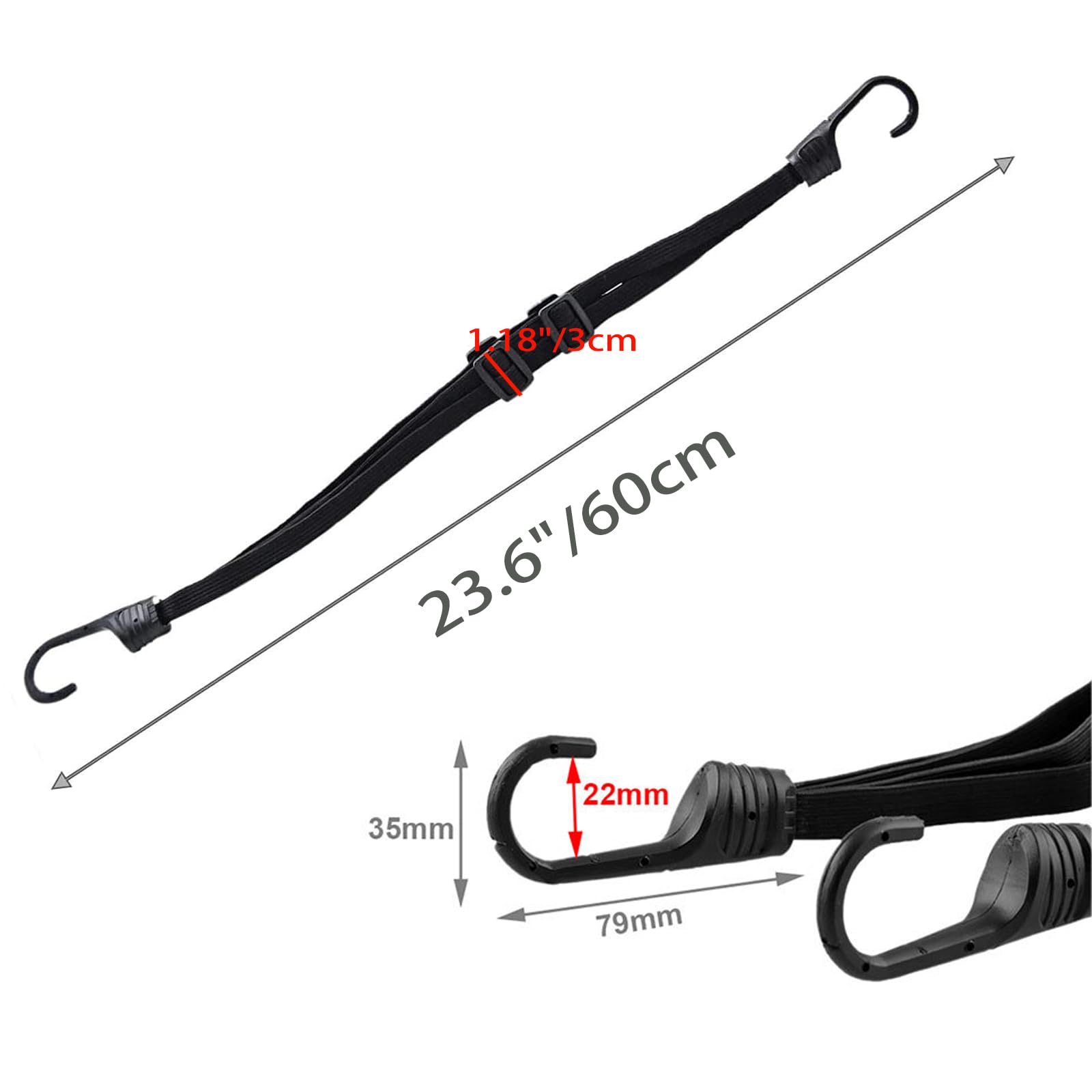 Dogxiong 23.6" Motorcycle Helmet Rope Luggage Elastic Rope, Luggage Helmet Retractable Mesh Elastic Rope Strap with 2 Hooks, Motorcycle Bungee Cord for Helmet Luggage