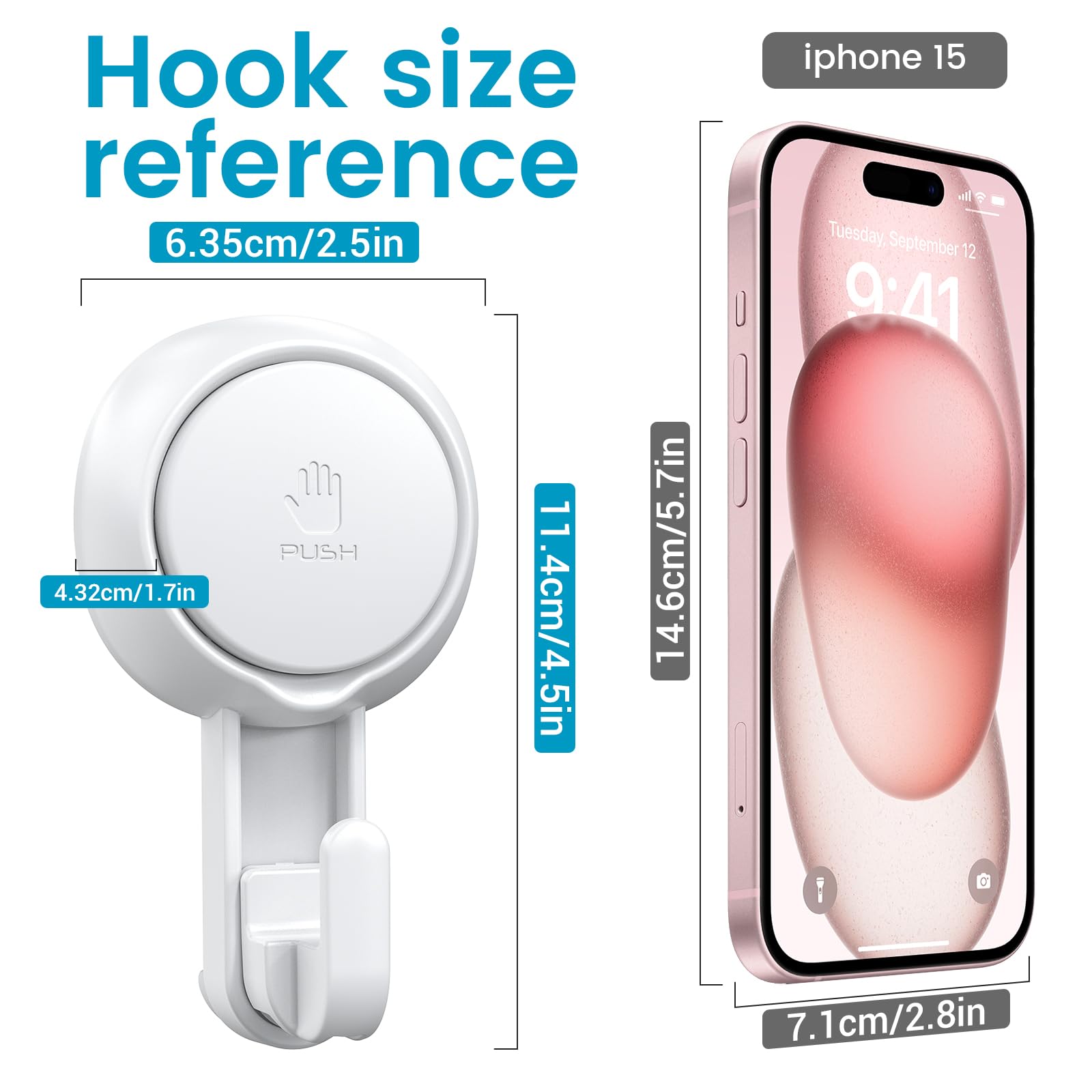 LUXEAR Suction Hooks Powerful Vacuum Suction Cup Hooks- Heavy Duty Shower Hooks Waterproof Suction Hanger for Bathroom Kitchen Towel, Robe, Loofah Removable and Reusable Hooks for Bags Coat (2 Pack)
