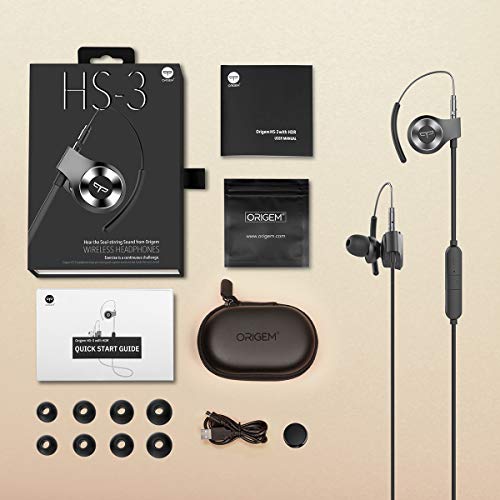 Origem HS-3 Bluetooth Headphones, Wireless Sports Earbuds with DSP Audio Algorithm, True Voice Recognition, Rotatable Ear Hook, Graphene Driver, Fast Charging, Bluetooth 5.0 and Built-in Smart Mic