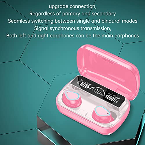 Sport Bluetooth 5.2 Earbuds,Wireless Earphones in-Ear with Microphone, Stereophones HiFi Stereo Sound Intelligent Noise Reduction, Headset with Wireless Dual Core Fast Charging Case (Pink)