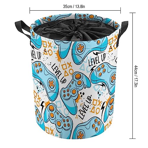 LynaRei Laundry Hamper Blue Joystick Gamepad Dirty Clothes Storage Basket Video Game Player Collapsible Waterproof Toy Organizer for Boys And Girls Bedrooms, Bathroom