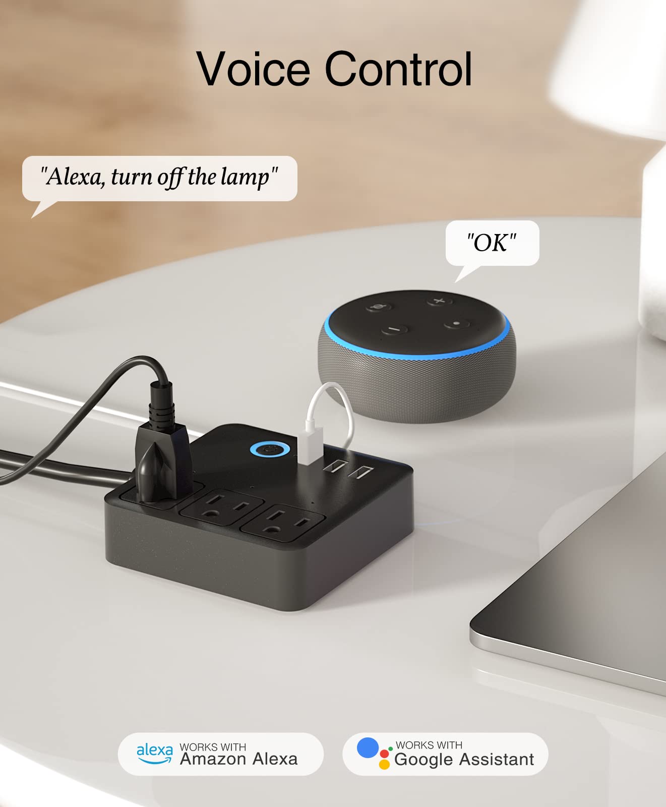 GHome Smart Plug Power Strip, WiFi Surge Protector Work with Alexa Google Home, Smart Outlets with 3 USB 3 Charging Port, Multi-Plug Extender for Home Office Cruise Ship Travel, 10A