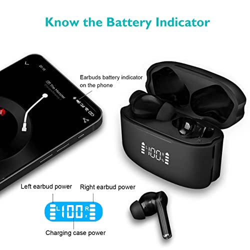 Holiper Bluetooth Earbuds with 4 Mic, Wireless Headphones with ENC Noise Cancelling, in Ear Bluetooth Earphones, Cordless Ear Buds IPX5 Waterproof Touch Control, Black