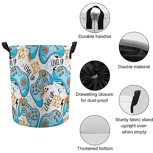 LynaRei Laundry Hamper Blue Joystick Gamepad Dirty Clothes Storage Basket Video Game Player Collapsible Waterproof Toy Organizer for Boys And Girls Bedrooms, Bathroom
