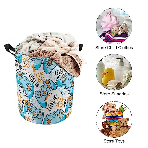 LynaRei Laundry Hamper Blue Joystick Gamepad Dirty Clothes Storage Basket Video Game Player Collapsible Waterproof Toy Organizer for Boys And Girls Bedrooms, Bathroom